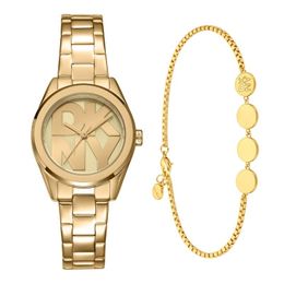 DKNY Damen DKNY Quarzuhr &raquo;Logo Watch Set&laquo; Armbanduhr, Damenuhr, Edelstahlarmband, Ideal auch als Geschenk gold Einheitsgr&ouml;&szlig;e