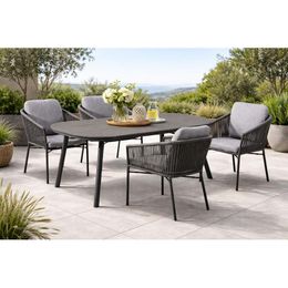Destiny Garten-Essgruppe &raquo;LUCCA SAN MARINO 4 Se + Tisch OV 180x90cm, grau&laquo; Set, Aluminium, Rope, Polywood Aluminium, Wicker/Kunststoffgeflecht B/H/T: 55cm x 