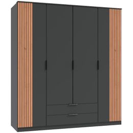 wimex Dreht&uuml;renschrank &raquo;L&uuml;beck&laquo; Akustiklamellen Optik, ohne Spiegel, 135 oder 180cm breit schwarz Holzwerkstoff Graphit, B/H/T: 180cm x 199cm x 58cm, 