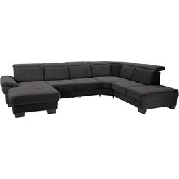 OTTO home Wohnlandschaft &raquo;Cornwall U-Form&laquo; inkl. Sitztiefenverstellung, wahlweise mit Schlaffunktion schwarz Struktur fein (100% Polyester);Luxus-
