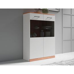OTTO home Vitrine &raquo;Ribe, 125 cm hoch, Fronten Massivholz, 4 breite F&auml;cher&laquo; Korpus Holzwerkstoff, 2T&uuml;ren mit Glaseinsatz, einlegeboden verstellbar wei&szlig;