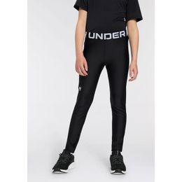 Under Armour M&auml;dchen Trainingstights &raquo;HeatGear &laquo; f&uuml;r Kinder, mit Logoschriftzug und Logodruck wei&szlig; XS (122), N-Gr