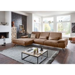 Die PlanBar Ecksofa &raquo;PN-EM18063 L-Form, B: 322 cm&laquo; wahlweise mit echt bezogenem R&uuml;cken und Sitztiefenverstellung braun Sichtrahmen: Aus Spannplatte 