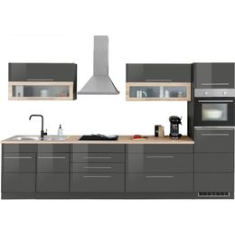 KOCHSTATION K&uuml;chenzeile &raquo;KS-Wien&laquo; Breite 340 cm, wahlweise mit E-Ger&auml;ten und Induktion grau B/H/T: 340cm x 60cm,mit Induktion