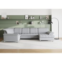 DOMO collection Wohnlandschaft &raquo;FRANZI 344x206x81 cm, elegant, komfortabel&laquo; U-Form, Recamiere rechts, silber, B/T: 344/206 cm silber Flachgewebe (100%