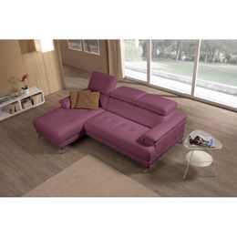 Egoitaliano Ecksofa &raquo;Soul, Design und Sitzkomfort auf hohem Niveau, tolle Details, L-Form&laquo; mit Recamiere, inkl. Kopfteilverstellung lila Leder NUVOLE (Echtes 