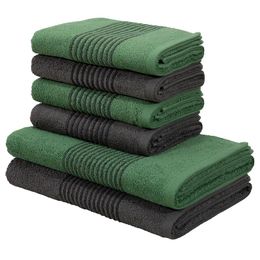 Bruno Banani Handtuch Set &raquo;Jassen, Duscht&uuml;cher, Handt&uuml;cher&laquo; Set 6 Walkfrottee mit gestreifter Bord&uuml;re, 6 teiliges Handt&uuml;cher Set aus 100% Baumwolle gr&uuml;n 