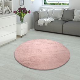 Paco Home Fellteppich &raquo;Rabbit 780&laquo; rund 26 mm H&ouml;he Kunstfell, Kaninchenfell-Haptik, echter Kuschelteppich, Uni-Farben pink Polyester &Oslash; 120cm 1 Stk., 26mm, &Oslash; 