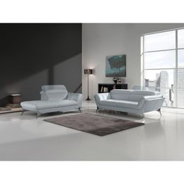 Egoitaliano Polstergarnitur &raquo;Sueli&laquo; Set, bestehend aus Sofa und Recamiere, Kopfteilverstellung, Bezug Leder blau Leder &raquo;NUVOLE&laquo; (Echtes Rindsleder). 