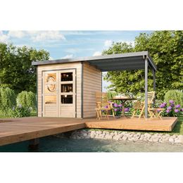 Karibu Gartenhaus &raquo;Plutino 1 SET, in verschiedenen Farben&laquo; inkl. Anbaudach Massivholz ohne Fu&szlig;boden, Blechdach