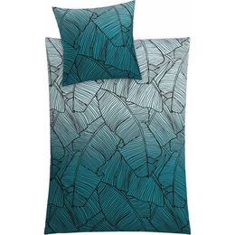 Kleine Wolke Bettw&auml;sche &raquo;Vero&laquo; 2 Stk. mit Palmenblattmuster blau Mako-Satin, Obermaterial: 100% Baumwolle B/L: 135cm x 200cm, 1 Stk., 1 Stk., Mako-Satin, B/L: 80cm
