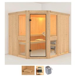 Karibu Sauna &raquo;Aline 3&laquo; Set, 9-kW-Ofen mit integrierter Steuerung beige Saunaofen, integrierte Steuerung, 9 kW