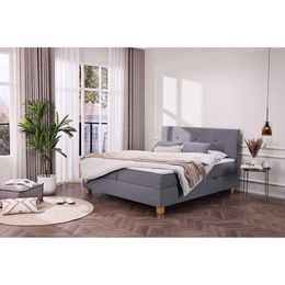 Home Affaire Boxbett &raquo;Oyr&eacute;, Polsterbett mit Bettkasten, inkl. Taschenfederkernmatratze H3&laquo; mit Topper, Strukturstoff-Bezug, 180x200 cm, Holzf&uuml;&szlig;e in 