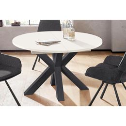 M&auml;usbacher Esstisch, Untergestell Sternform wei&szlig; B/H/T: 130cm x 78cm x 130cm, Mittelauszugmit Einlegeplatte, Gestell: Schwarzstahl