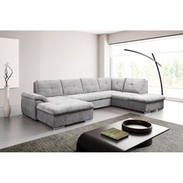 WERK2 Wohnlandschaft &raquo;Arena, B/T: 339/220 cm breit, moderner, einladender Sitzkomfort&laquo; mit Schlaffunktion und Bettkasten, U-Form grau 100% Polyester B