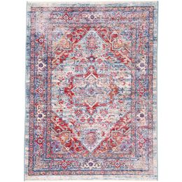 CarpetFine Teppich &raquo;Phoenix&laquo; rechteckig 6 mm H&ouml;he Vintage Orient Look, mit Fransen, Wohnzimmer blau Polypropylen (PP) B : 60cm 1 Stk., 6mm, L: 100cm