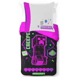 Minecraft Kinderbettw&auml;sche &raquo; Cyber Neon&laquo; 2 100% Baumwolle Linon, Obermaterial: 100% Baumwolle B/L: 135cm x 200cm, 1 Stk., 1 Stk., Linon, B/L: 80cm x 80cm, 2
