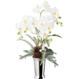 Creativ green Winterliche Kunstpflanze &raquo;Weihnachtsdeko&laquo; Gesteck in Keramikvase, dekoriert mit Zapfen, Beeren und Farnzweigen wei&szlig; Polyester B/H/L: 
