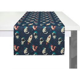 Adam Tischl&auml;ufer &raquo;Space&laquo; GOTS organic,zertifiziert durch CERES 0242f&uuml;r Kinder blau Bio-Baumwolle B/L: 150cm x 50cm, 1 Stk., rechteckig