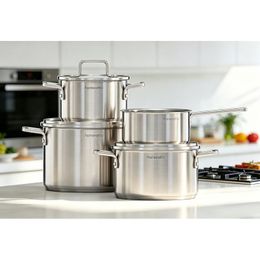 Hanseatic Topf-Set &raquo;DAILY, mit Antihaftbeschichtung&laquo; Set, Stielkasserolle 16 cm, Kochtopf 16/20/24 cm, 7 tlg. Edelstahl 18/10 silber Einheitsgr&ouml;&szlig;e