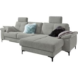 3C Carina Ecksofa &raquo;Burnaby bequem und modern, L-Form&laquo; 2 Kopfst&uuml;tzen, optional mit Schlaf- und motorischer Relaxfunktion grau Chenille-Optik (59, 7% 
