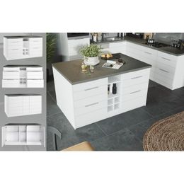 KOCHSTATION K&uuml;cheninsel &raquo;KS-Luhe, Breite 153 cm, mit Flaschenregal&laquo; MDF-Fronten, Arbeitsplatte 38mm stark wei&szlig; B/H/T: 153cm x 86cm x 100cm, Typ 2mit 