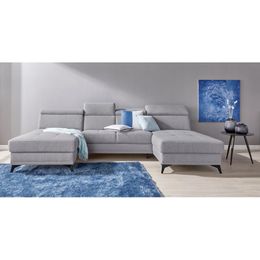 OTTO home Wohnlandschaft &raquo;Cardiz U-Form&laquo; inkl.Kopfteilverstellung und Federkern wahlweise mit Schlaffunktion grau Webstoff (100% Polyester);Luxus-