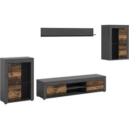 OTTO home Wohnwand &raquo;AOSTA, Breite 310cm, 4-teilige Wohn-Kombination&laquo; bestehend aus: 2x Vitrine, Lowboard & Wandboard, 4 Stk. tlg. grau Holzwerkstoff B