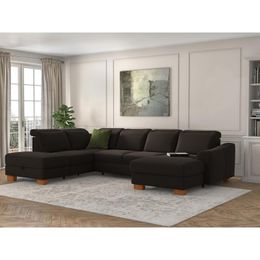 Sit & More sit&more Wohnlandschaft &raquo;Dundee U-Form&laquo; mit Federkern und Massivholzf&uuml;&szlig;en, wahlweise mit Kopfteilverstellung braun B/H/T: 338cm x 86cm x 219cm, Luxus-