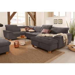 Home Affaire Wohnlandschaft &raquo;Lyla U-Form&laquo; wahlweise mit R&uuml;ckenfunktion und zus&auml;tzlich mit Bett + Bettkasten braun Feinstruktur weich (100% Polyester);