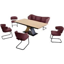 K+w Komfort & Wohnen K+W Komfort & Wohnen Essgruppe &raquo;Mikkado Tube&laquo; 6 Stk. tlg. 4 Freischwinger und ein Funktionsesstisch rot B/H/T: 192cm x 88cm x 71cm, Leder CLOUD, 
