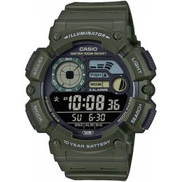 Casio Timeless Collection Herren CASIO TIMELESS COLLECTION Chronograph Quarzuhr, Armbanduhr, Herrenuhr, Digitaluhr, Resinarmband, Mondphase gr&uuml;n 