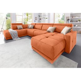 DOMO collection Wohnlandschaft &raquo;Ava moderne Sitzheftung mit toller Doppelnaht, komfortabel, U-Form&laquo; mit Federkern, wahlweise mit Kopfteilverstellungen