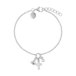 Tom Tailor Damen Tom Tailor Silberarmband &raquo;Kreuz-Optik, Herz&laquo; mit Zirkonia (synth.) 16cm, Silber 925 (Sterlingsilber)