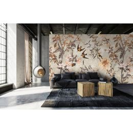 Livingwalls living walls Vliestapete &raquo;Vogel-Tapete florales Muster Beige Braun&laquo; matt glatt beige Vlies B/L: 2,5m x 5m, Rollen: 1
