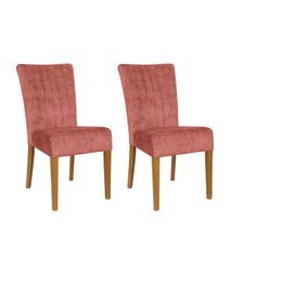 Home Affaire 4-Fu&szlig;stuhl (Set) 2 Stk.vertikale N&auml;hte in der R&uuml;ckenlehne rot Massivholz, Polyester B/H/T: 46cm x 93cm x 64cm, 2 Stk., Samtvelours, Eiche
