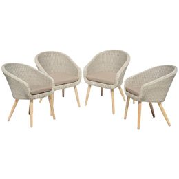 Garden Pleasure Gartenstuhl &raquo;ARVADA&laquo; (Set) 4 Stk.Akazie/Polyrattan, hellgrau, inkl. Sitzkissen grau Kunststoff B/H/T: 67cm x 84cm x 61cm, 4 Stk., uni