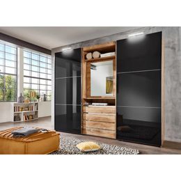 wimex Schwebet&uuml;renschrank &raquo;Magic by fresh to go&laquo; mit drehbarer Spiegelt&uuml;r grau B/H/T: 300cm x 236cm x 65cm, Schubladen: 4 Stk. T&uuml;ren: 2 Stk. Griffleisten 