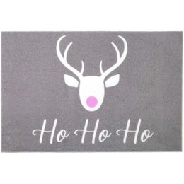 PRIMAflor-Ideen in Textil Fu&szlig;matte &raquo;VELVET - HOHOHO, Made in Belgium&laquo; rechteckig 5 mm H&ouml;he Schmutzfangmatte, Weihnachten, mit Spruch, waschbar, 