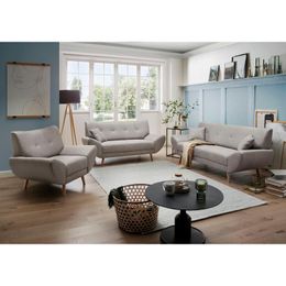 Home Affaire Polstergarnitur &raquo;Basta&laquo; 3 Stk. tlg. Komfortable Wellenunterfederung grau 100% PES (Polyester) B/H/T: 80cm x 82cm, Luxus-Microfaser 