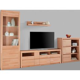 OTTO home Wohnwand &raquo;Silkeborg: 4-teilig, Breite: 310cm, Griffmulden, Fronten Massivholz&laquo; Set, 4 Stk. tlg. beige Holz teilmassiv Holzwerkstoff 