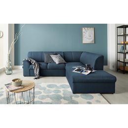 DOMO collection Ecksofa &raquo;Topper zeitlos elegant, kompakte Stellma&szlig;eL-Form&laquo; mit Ottomane, wahlweise mit Schlaffunktion blau B/H/T: 237cm x 78cm x 200cm