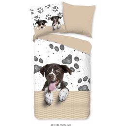 PURE luxury collection Kinderbettw&auml;sche &raquo;Yuan&laquo; 2 Stk. Mikrofaser, 135x200, Rei&szlig;verschluss, Wendeoptik, Weich, Kind, Hund beige Microfaser, 