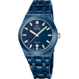 Jaguar Damen Keramikuhr &raquo;Ceramic&laquo; Quarzuhr, Armbanduhr, Damenuhr, Swiss Made, Keramik, analog, Tag blau Einheitsgr&ouml;&szlig;e