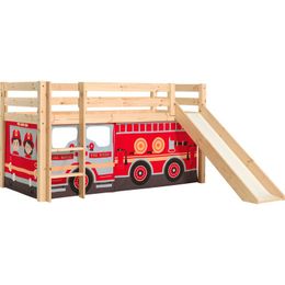 Vipack Spielbett &raquo;Pino, Kiefer massiv, mit Rolllattenrost u. Textil-Set, Made in Europe&laquo; B/H/T ca. 210x114x218cm, mit Absturzschutz, Leiter und Rutsche, 