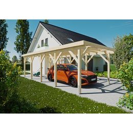 Konifera Einzelcarport &raquo;Saturn III&laquo; Leimholz 297 cm unbehandelt Bausatz, Leimholz naturbelassen, PET-Flachdach lichtdurchl&auml;ssig beige B/H/T: 222cm x