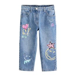 next Jeans M&auml;dchen Gr&ouml;&szlig;e 116 blue denim / hellgelb / hellpink / schwarz