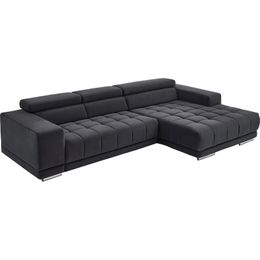 Die PlanBar Ecksofa &raquo;MP-IN15053 L-Form extra breiter Schenkel&laquo; wahlweise mit Kopfteilverstellung und manueller Vorziehbank grau 100% Polyester B/H/T: 