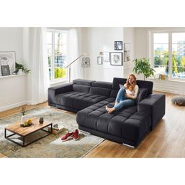 Die PlanBar Ecksofa &raquo;MP-IN15053 L-Form extra breiter Schenkel&laquo; wahlweise mit Kopfteilverstellung und manueller Vorziehbank grau 100% Polyester B/H/T: 