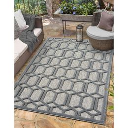 MyFlair Outdoorteppich &raquo;Thala, LAGERR&Auml;UMUNG&laquo; rechteckig 8 mm H&ouml;he modernes Design, Hoch-Tief Effekt, Outdoor geeignet, Balkon, Terrasse grau Polypropylen B : 